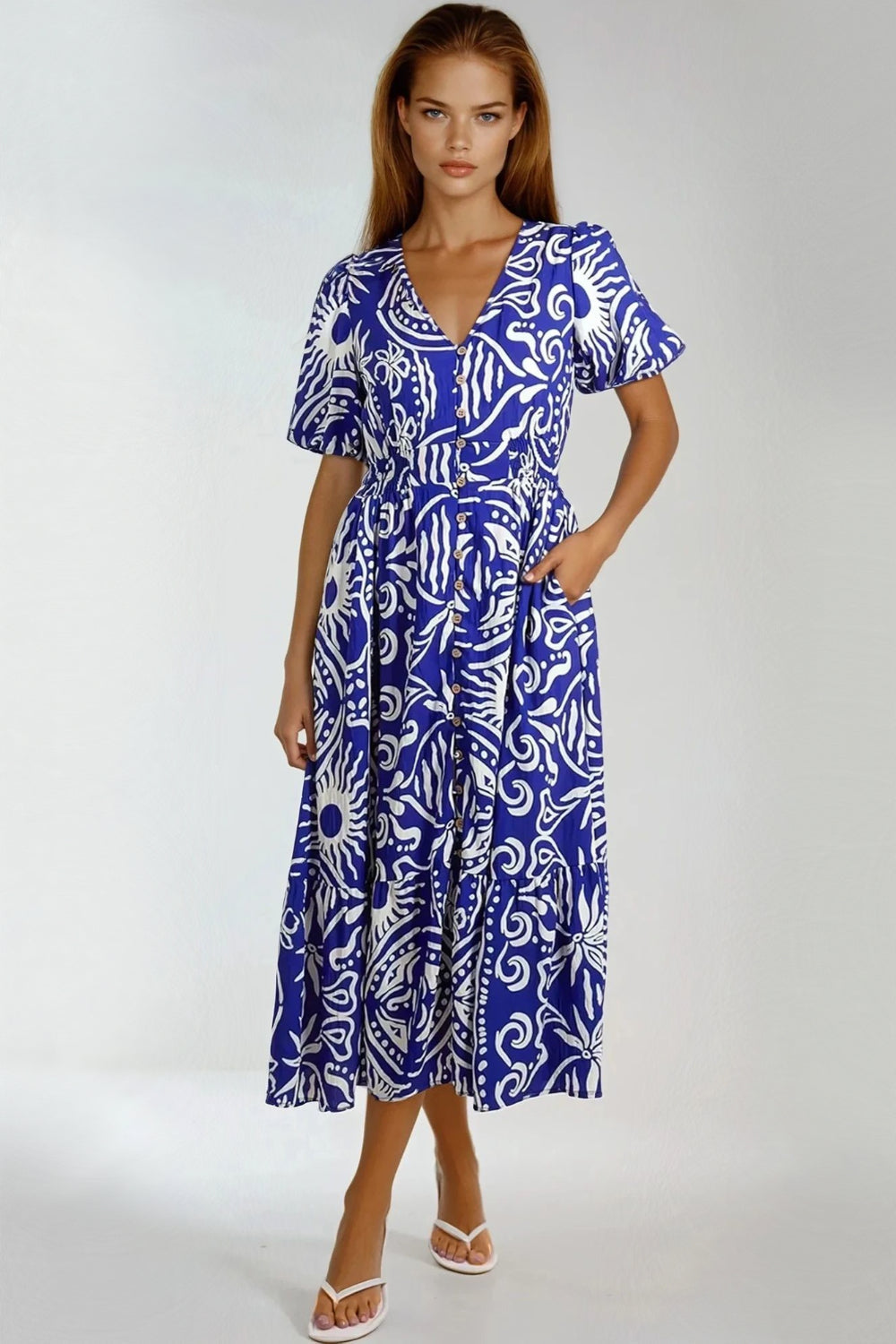 Royal Blue Puff Sleeve Midi Dress – jqwholesale.com